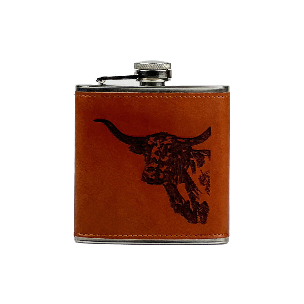 Texas Longhorn Leather Hip Flask | Selbrae House