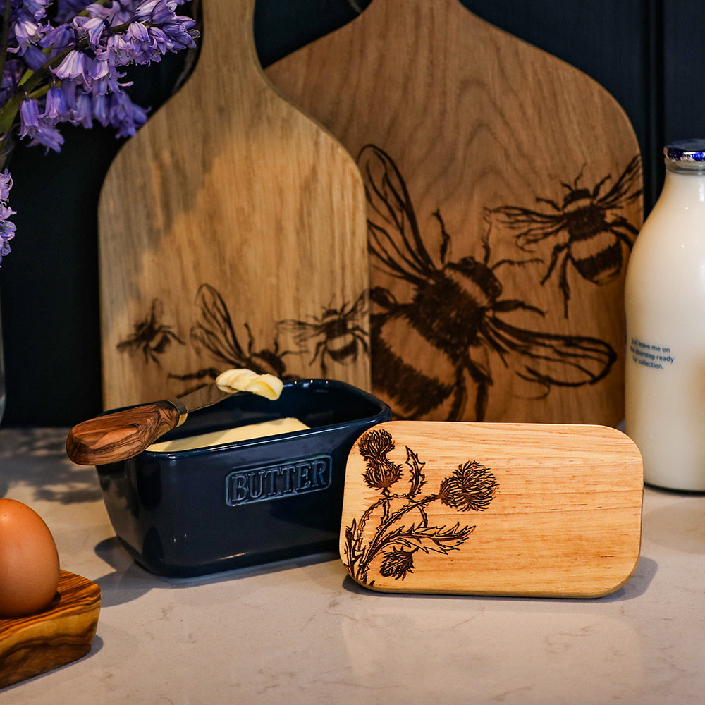 Thistle Trio Blue Ceramic Butter Dish | Selbrae House