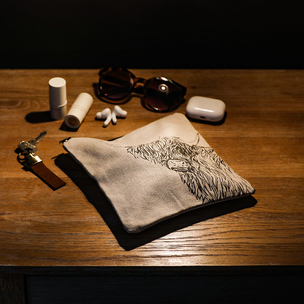 Highland Cow Small Linen Cosmetic Bag | Selbrae House